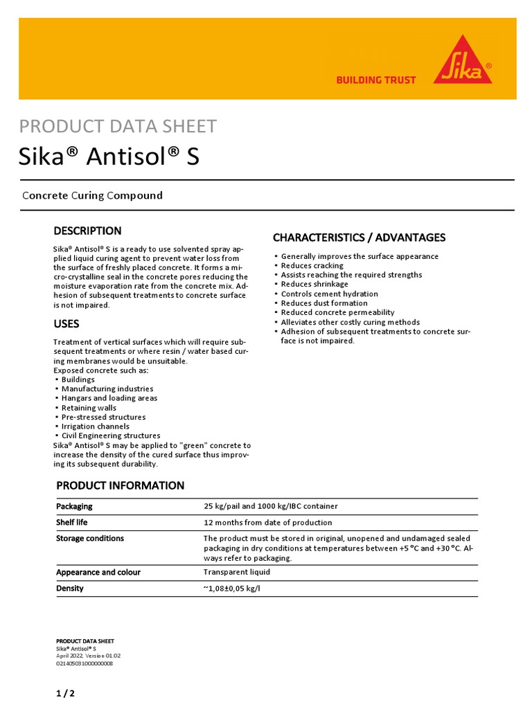 Sika Antisol S | PDF | Concrete | Water