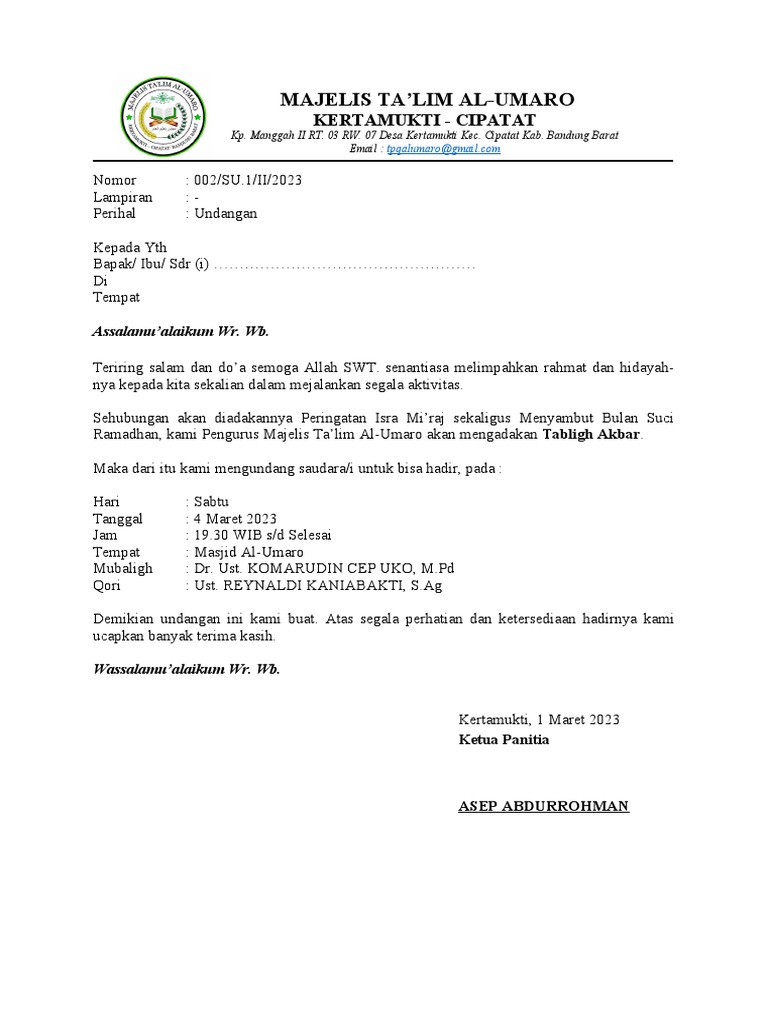 Surat Undangan - Pak Asep | PDF Surat Undangan - Pak Asep | PDF