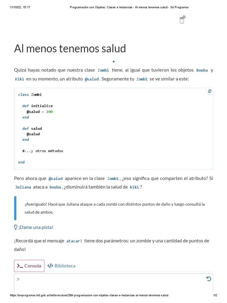 08-Programación Con Objetos - Clases e Instancias - Al Menos Tenemos Salud - Sé Programar | PDF