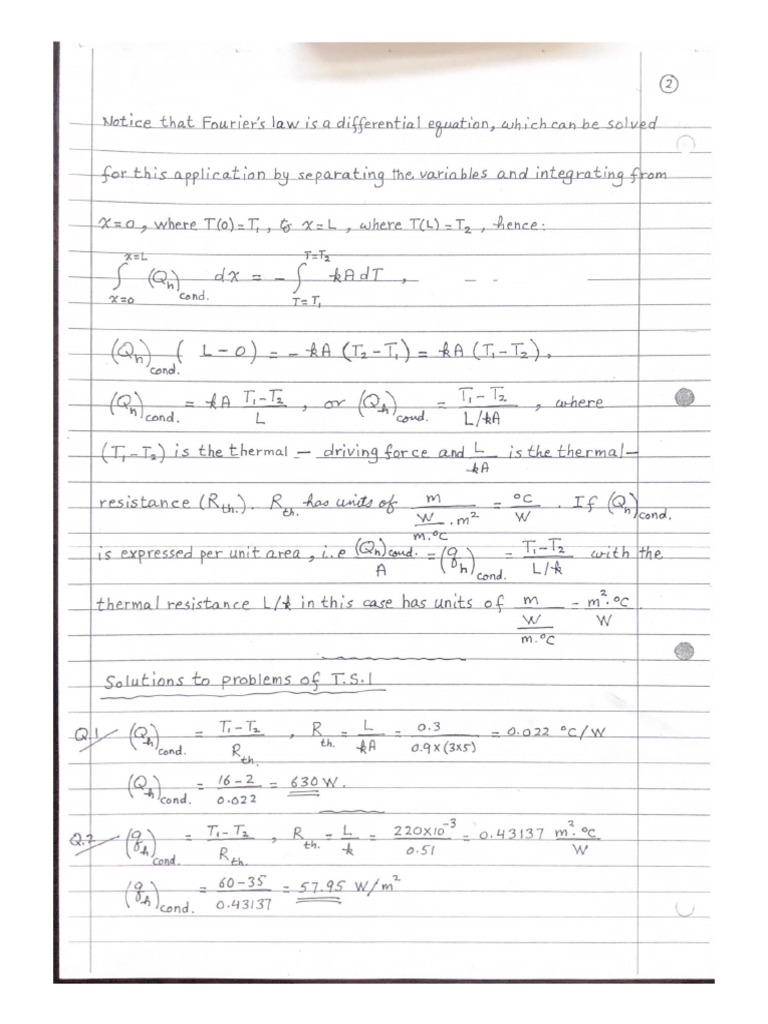 حلول الشيت الاول - انتقال الحرارة PDF | PDF