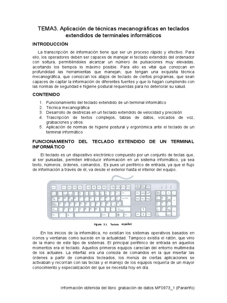 Tema 3. APLICACIÓN DE TÉCNICAS MECANOGRÁFICAS EN TECLADOS EXTENDIDOS DE TERMINALES INFORMÁTICOS ...