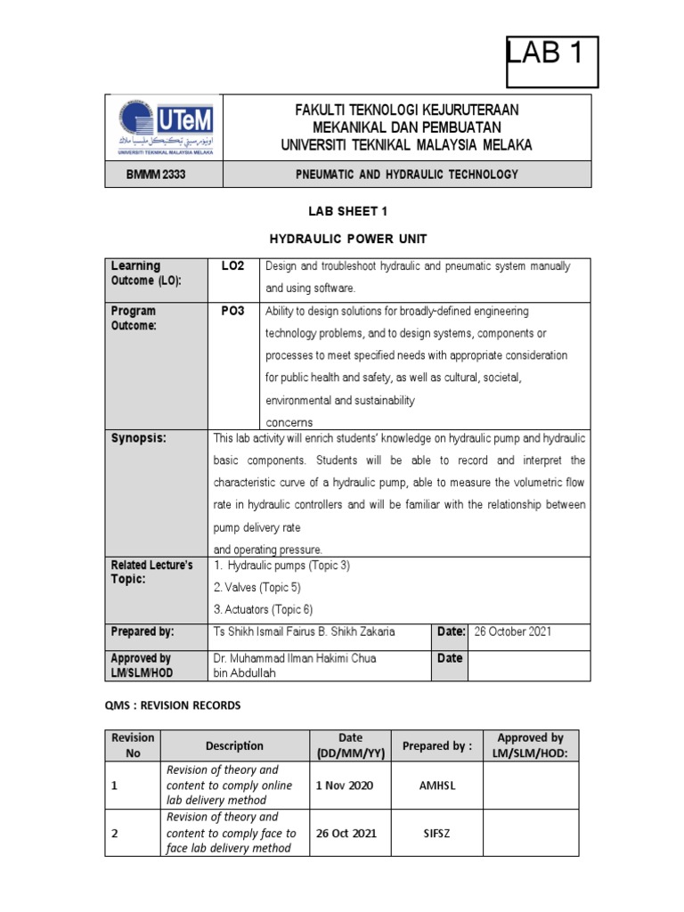 Lab Sheet 1 | PDF | Pump | Electric Motor