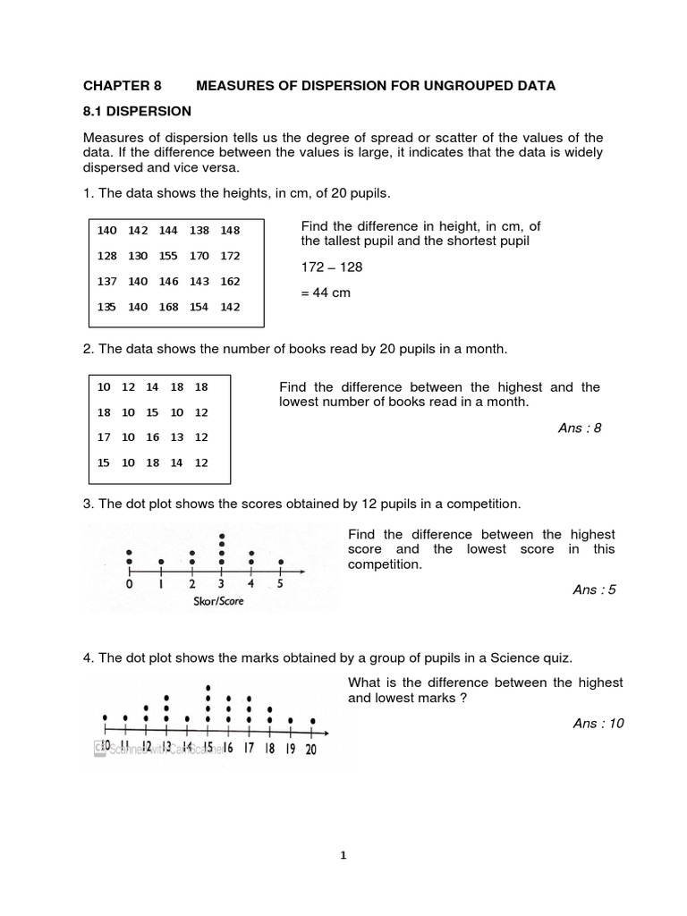 Measures of Dispersion for Ungrouped Data | PDF | Quartile ...