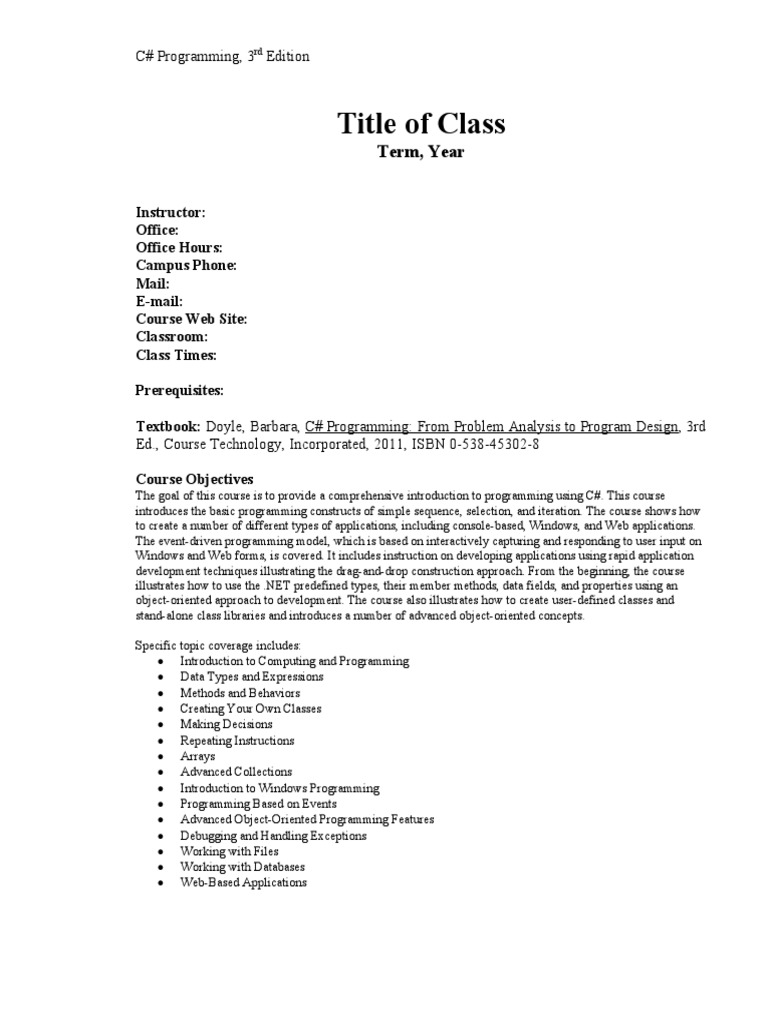 Syllabus | PDF | Computer Programming | Class (Computer Programming) Syllabus | PDF | Computer Programming | Class (Computer Programming)
