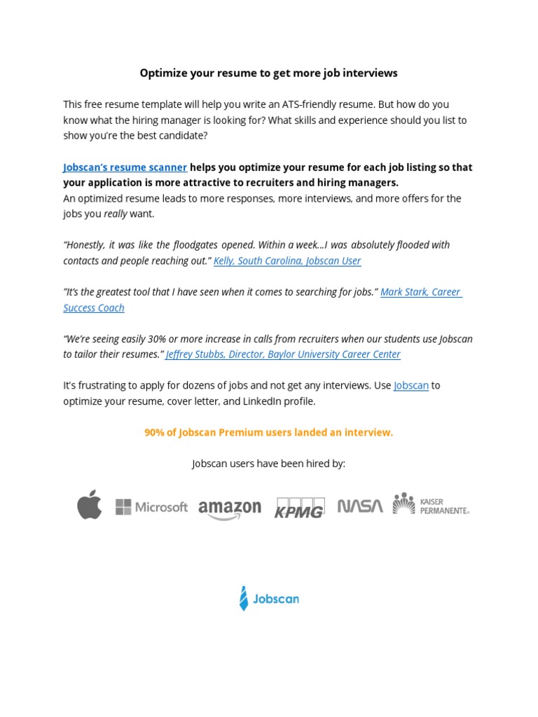 Optimize Your Resume To Get More Job Interviews: Jobscan's Resume ...