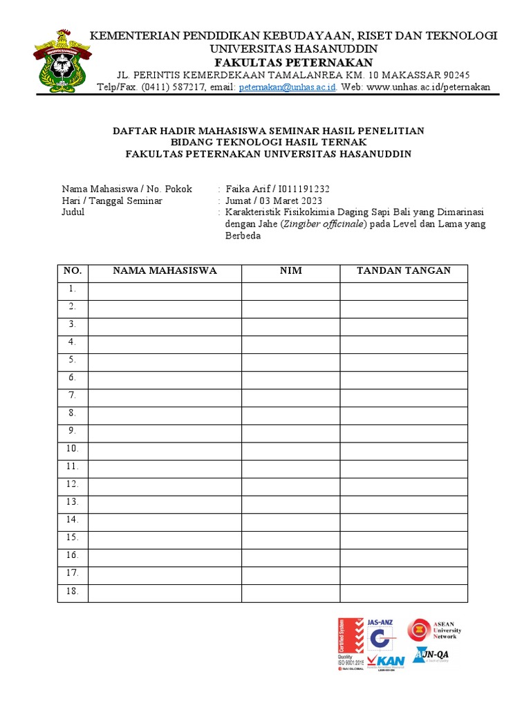 Daftar Hadir Mahasiswa | PDF