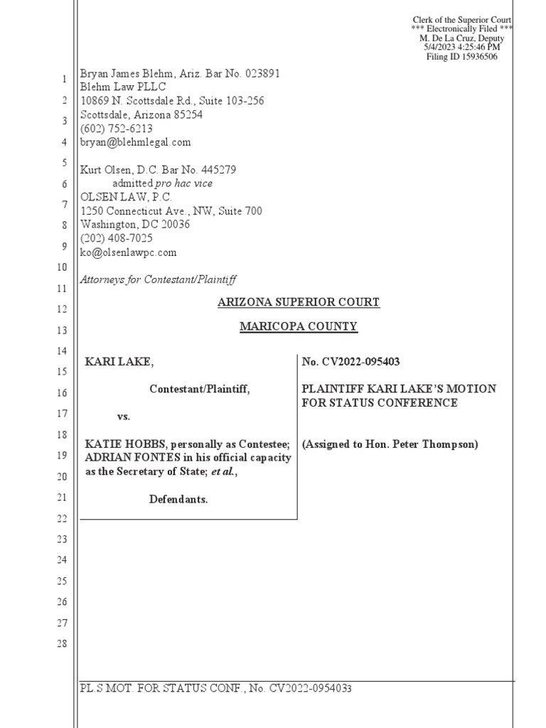 Motion For Status Conference | PDF