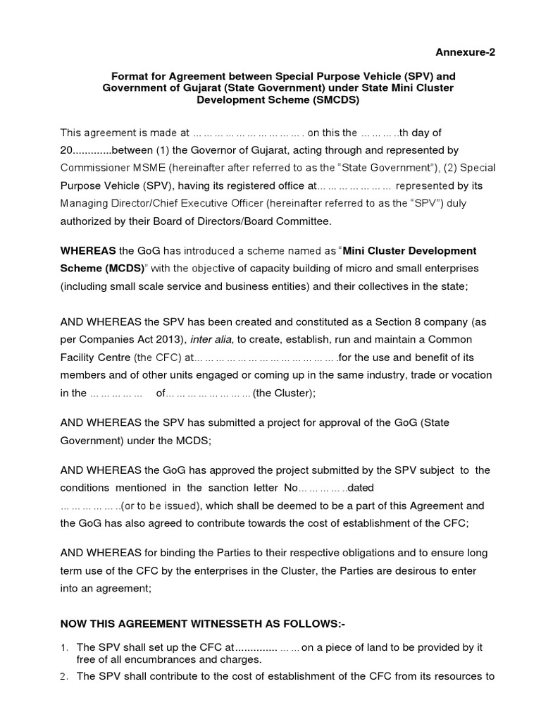 Format For Agreement Between State Govt & SPV - GMCDS PDF | PDF