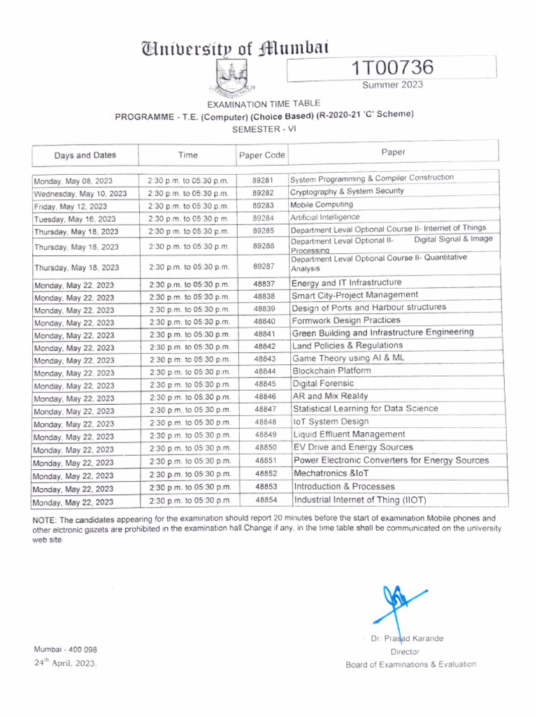 Mumbai University Exam Schedule 2023 | PDF