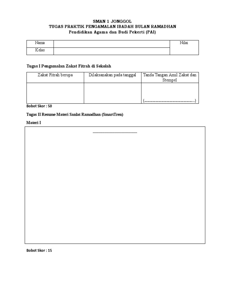 Format Penilaian Tugas Praktik Pai PDF | PDF