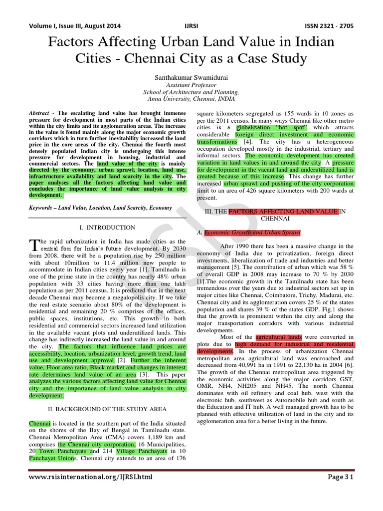Factors Affecting Urban Land Value in Indian | PDF | Economic Growth ...