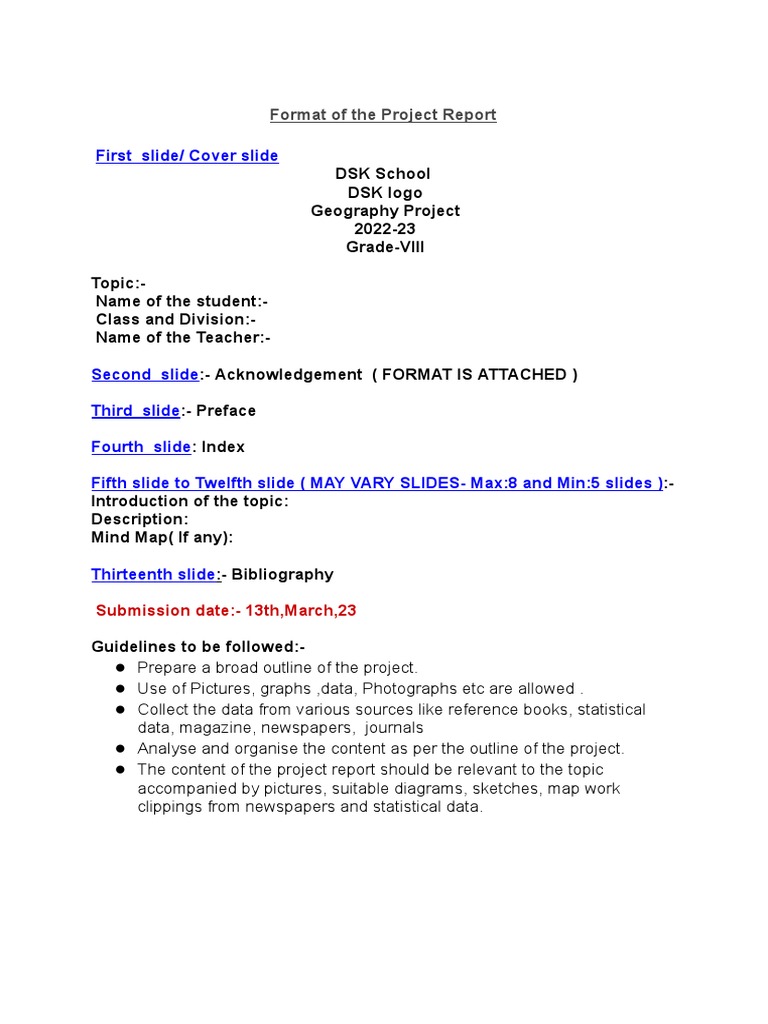 Format of The Project Report | PDF