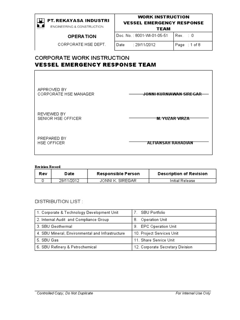 Vessel Emergency Response Guidelines | PDF | Watercraft | Shipping