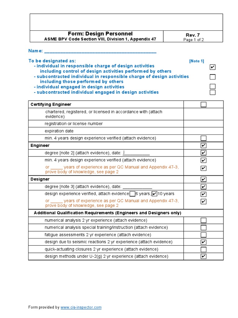 Design Personnel Qualification Form Rev-7 PDF | PDF