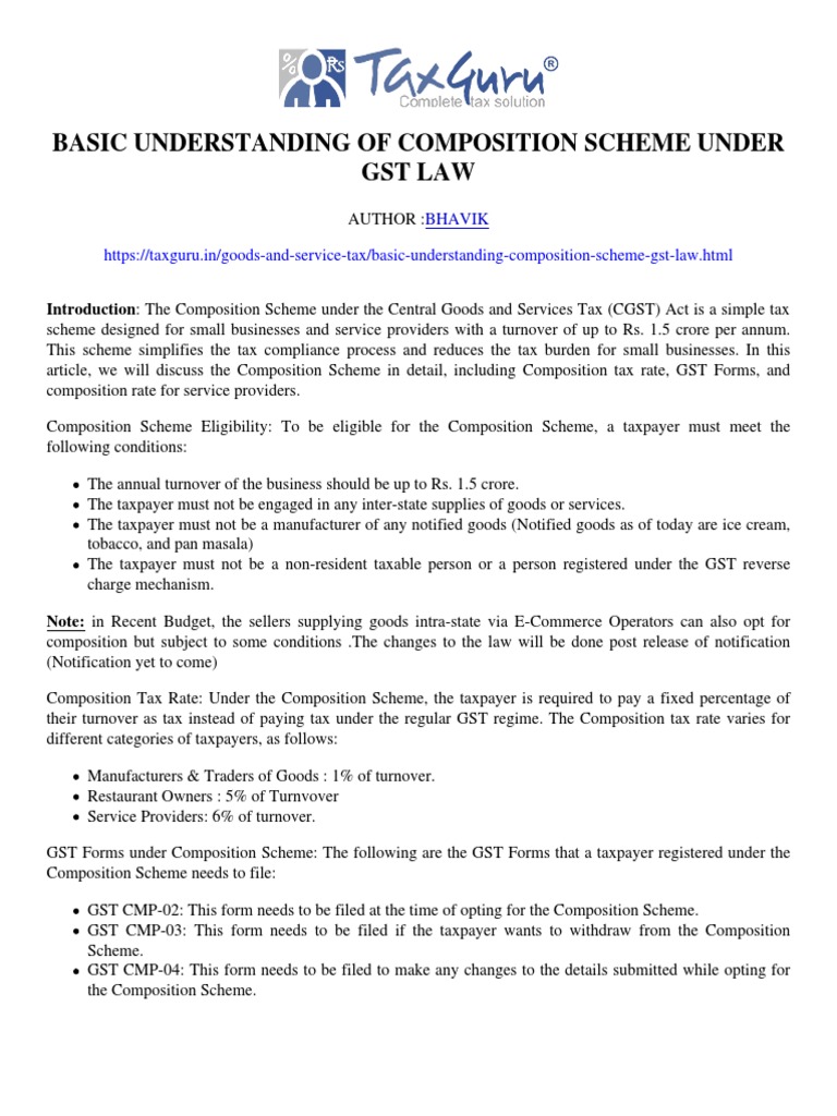 Basic Understanding of Composition Scheme Under GST Law - Taxguru - in ...