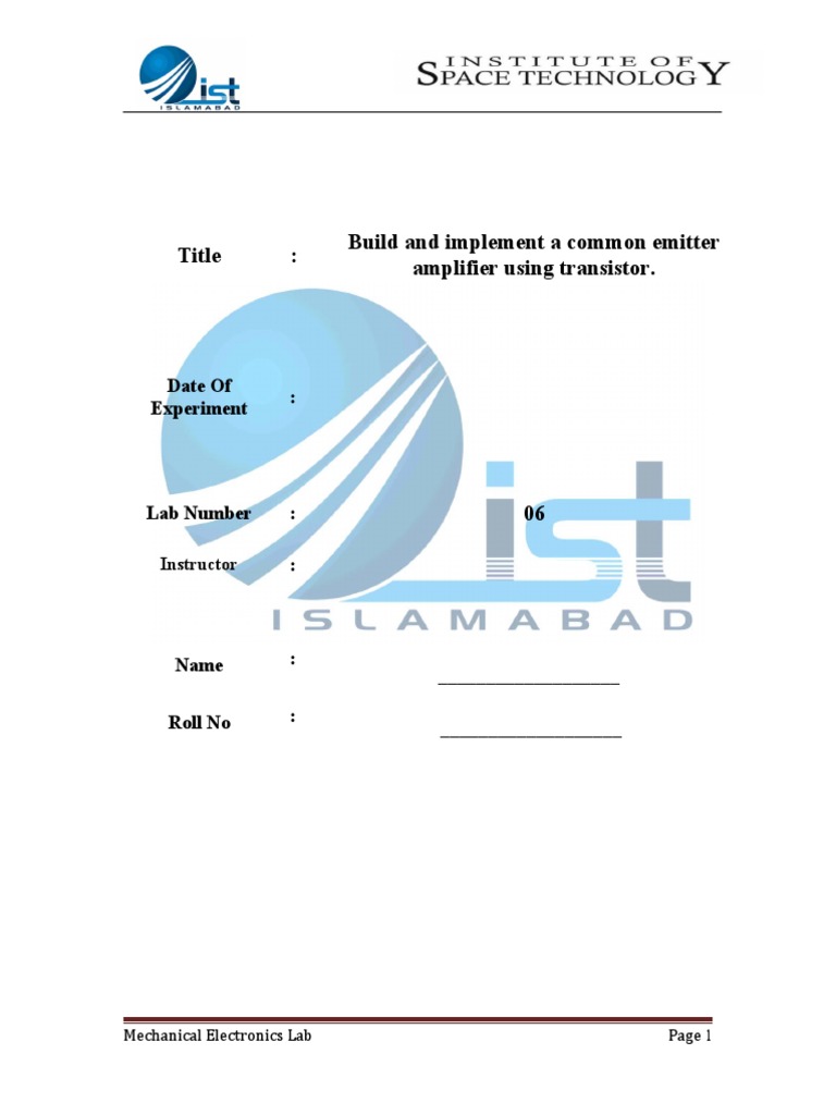 Lab 6 (Build and Implement A Common Emitter Amplifier Using Transistor ...
