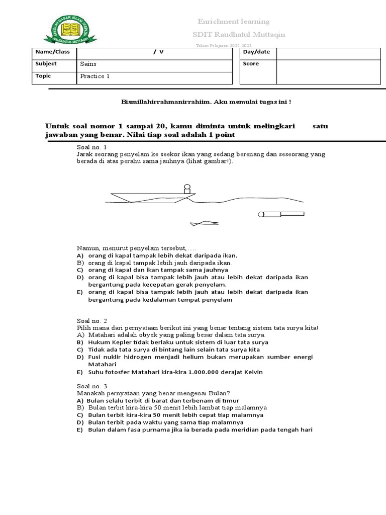 Soal Latihan Sains SD: Pilihan Ganda | PDF