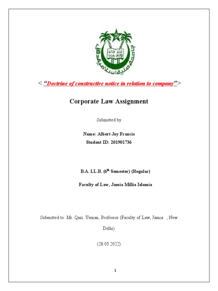 Corporate Law 6TH Semester Project | PDF