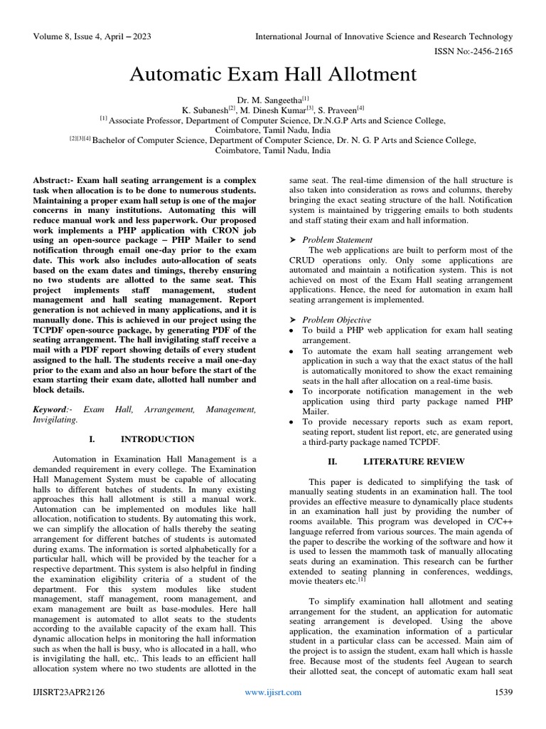 Automatic Exam Hall Allotment | PDF