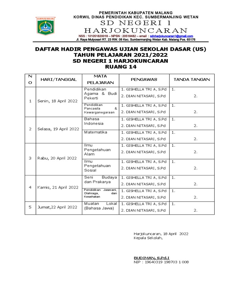 Daftar Hadir Pengawas | PDF