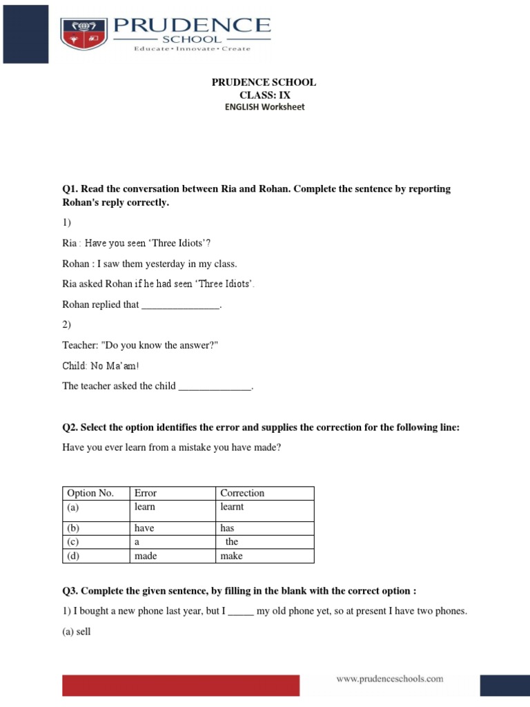 Gr9 English Worksheet | PDF