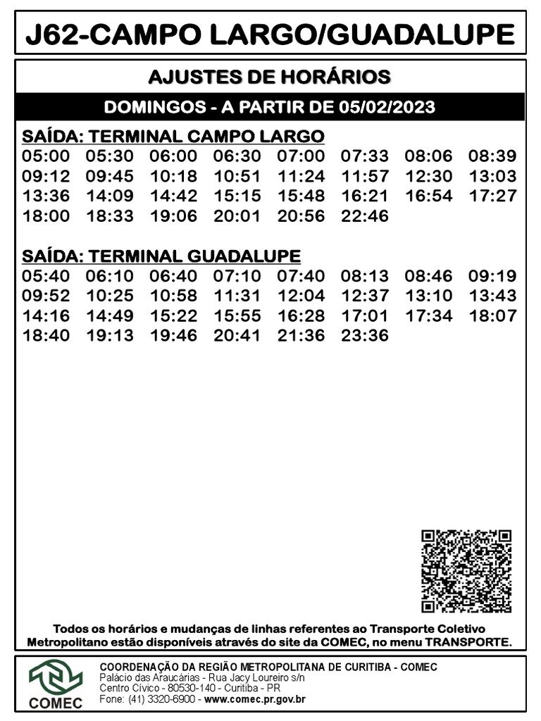 j62 Campo Largo Guadalupe Horarios Dom 05022023 PDF | PDF