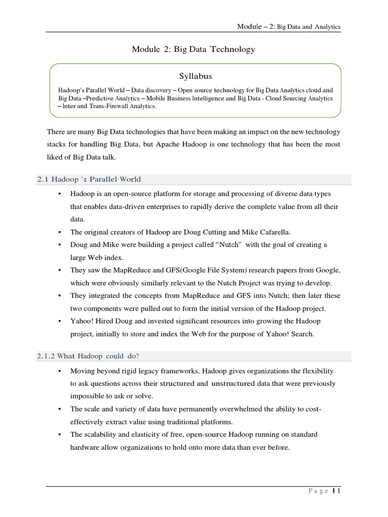 BDA Module-2 Notes PDF | PDF | Apache Hadoop | Cloud Computing BDA Module-2 Notes PDF | PDF | Apache Hadoop | Cloud Computing