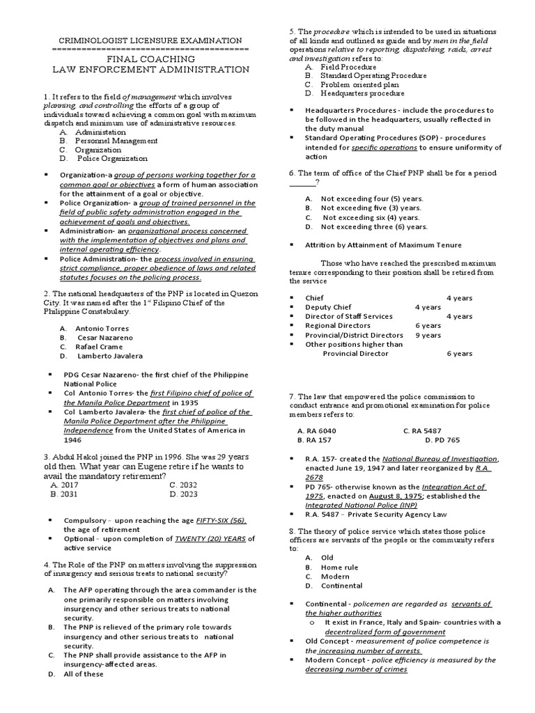 Law Enforcement Q and A | PDF | Inspector | Police