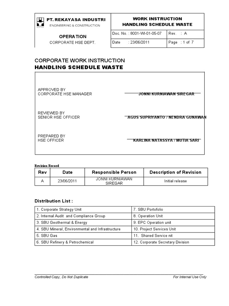8001-WI-01-05-07 (Handling Schedule Waste) | PDF