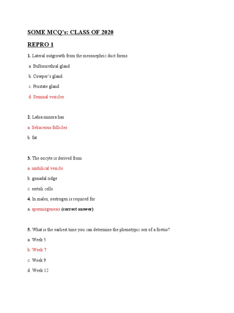 SOME MCQ'S, CLASS OF 2020 | PDF | Thyroid | Human Anatomy