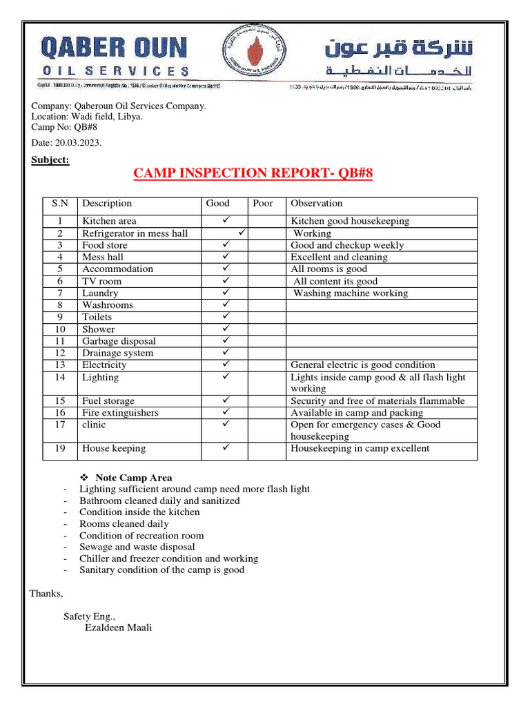 CAMP INSPECTION REPORT- QB#8-2023.pdf | PDF