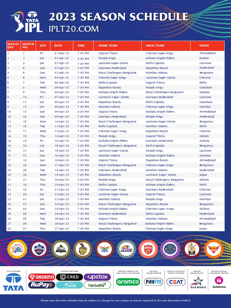 TATA IPL 2023 - Match Schedule PDF | PDF