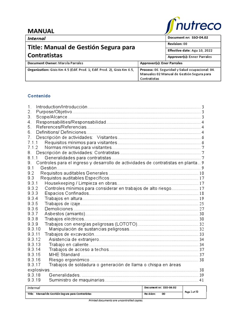 Manual de Gestión Segura para Contratistas Gisis | PDF | Valores | Amianto