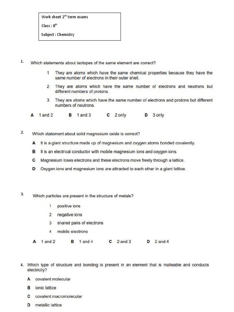Class 8th Revision Sheet Chemistry - 2nd Term | Download Free PDF ...