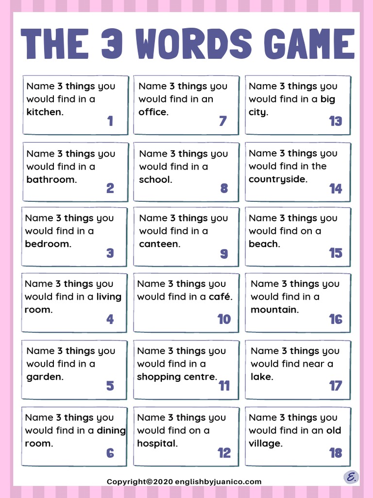 The 3 Words Game - FREE Worksheet No.1 PDF | PDF