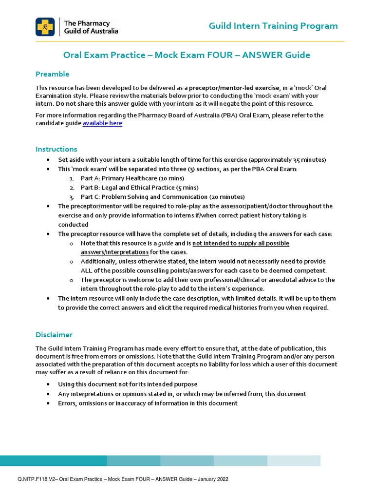 4b Oral Exam Practice - Mock Exam FOUR - ANSWER Guide PDF | PDF ...