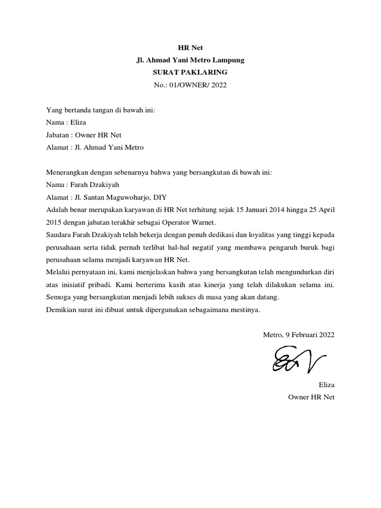 Contoh Surat Paklaring | PDF