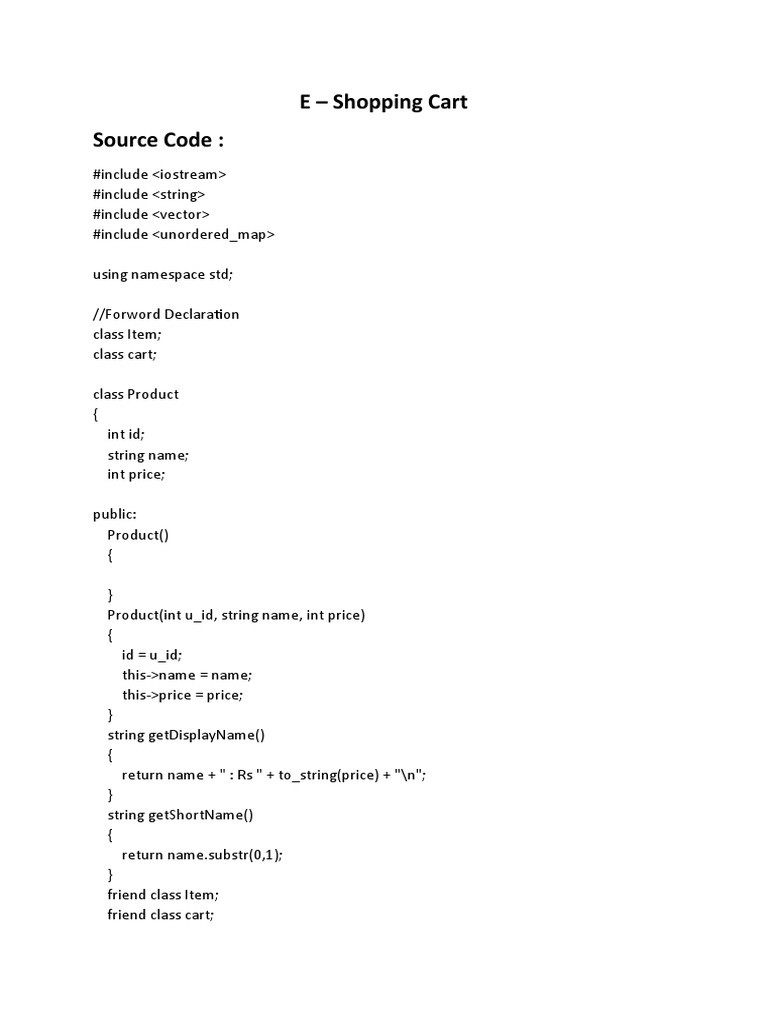 E Shopping Cart Source Code 2k20 Mc 25 Pdf Computer Programming Object Oriented