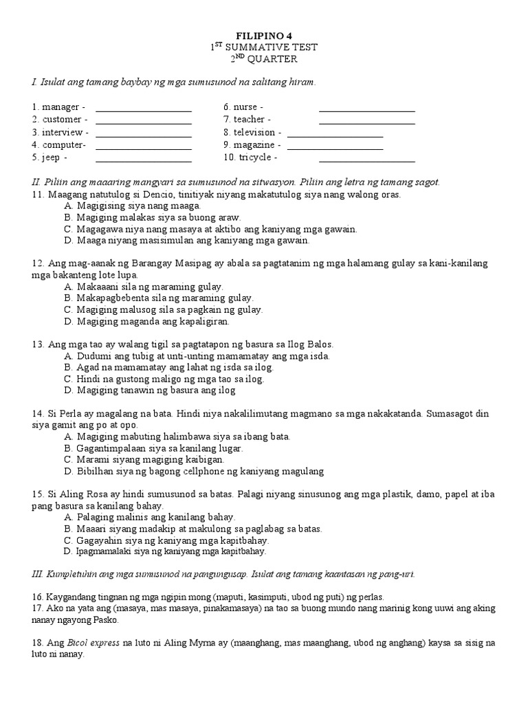 Filipino 4 (ST1, Q2) | PDF