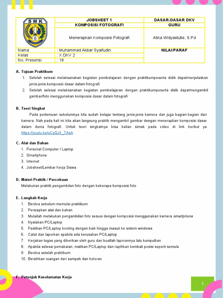 Jobsheet - Komposisi Fotografi - 18 Akbar X DKV 2 | PDF