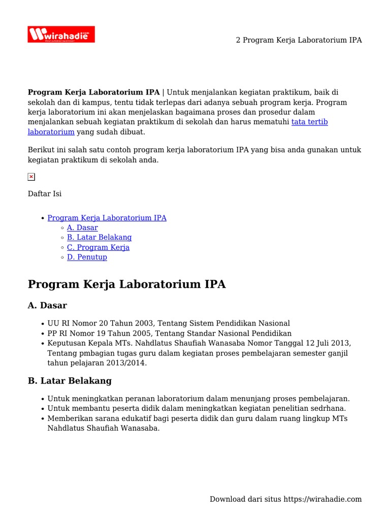 2 Program Kerja Laboratorium IPA PDF | PDF