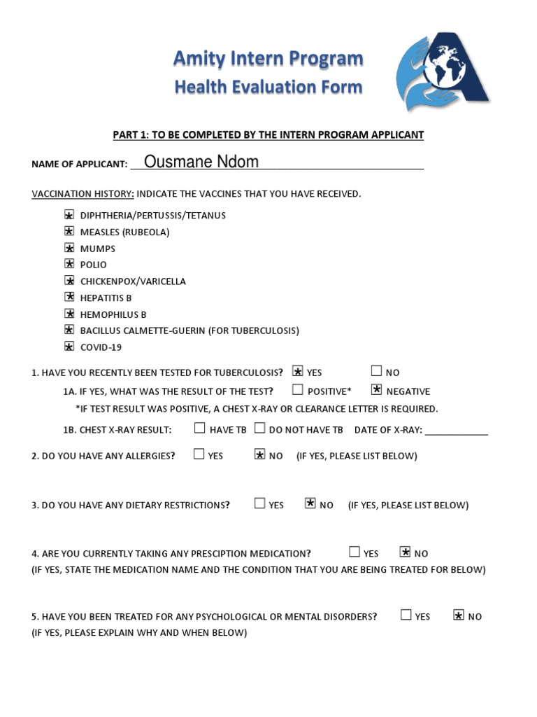 Health Evaluation Form A | PDF | Tuberculosis | Vaccines