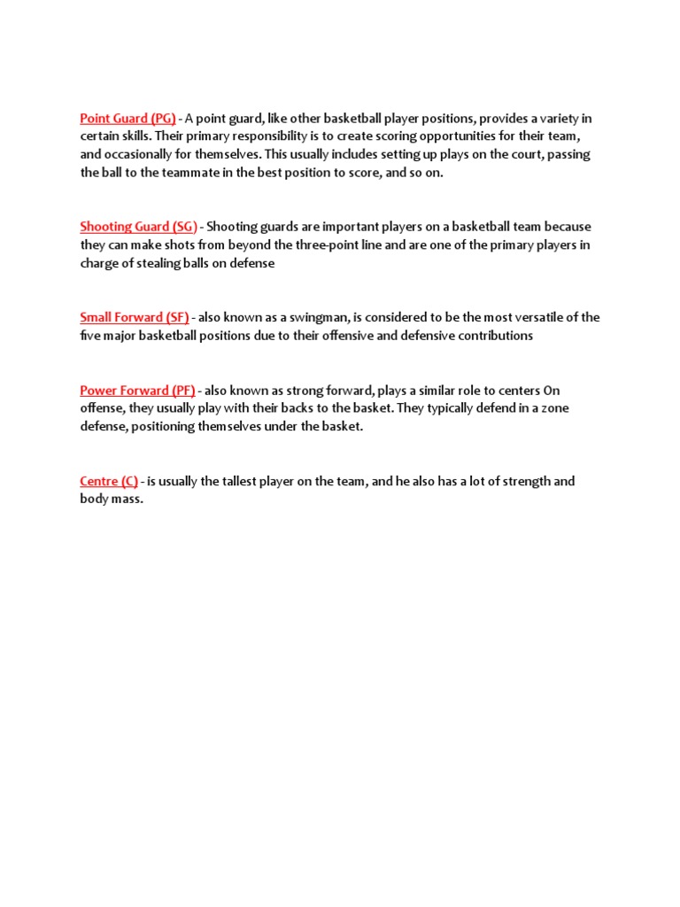 Mapeh Basketball Positions | PDF