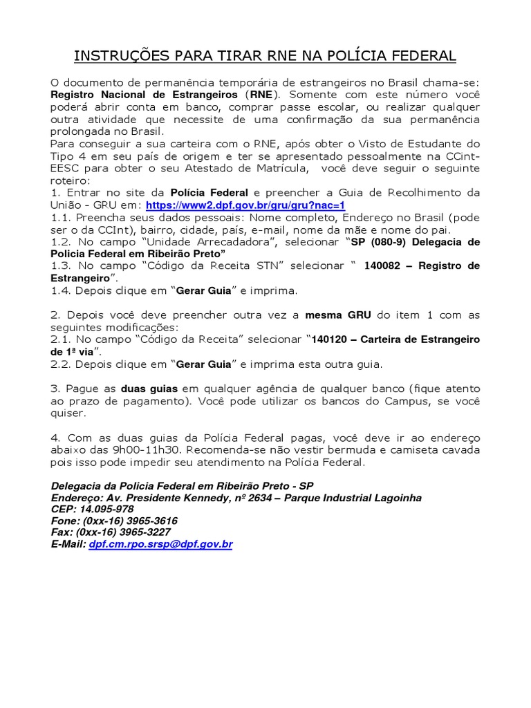 Instruções para Tirar Rne Na Polícia Federal | PDF