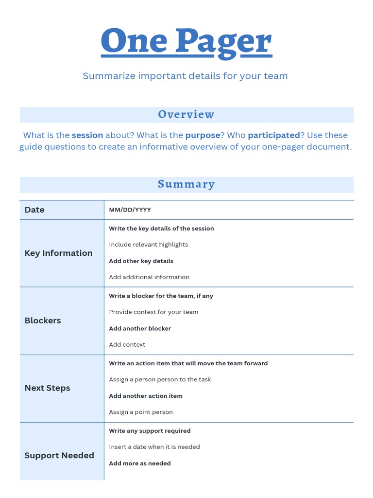 One Pager Doc in Black and White Blue Light Blue Classic Professional ...