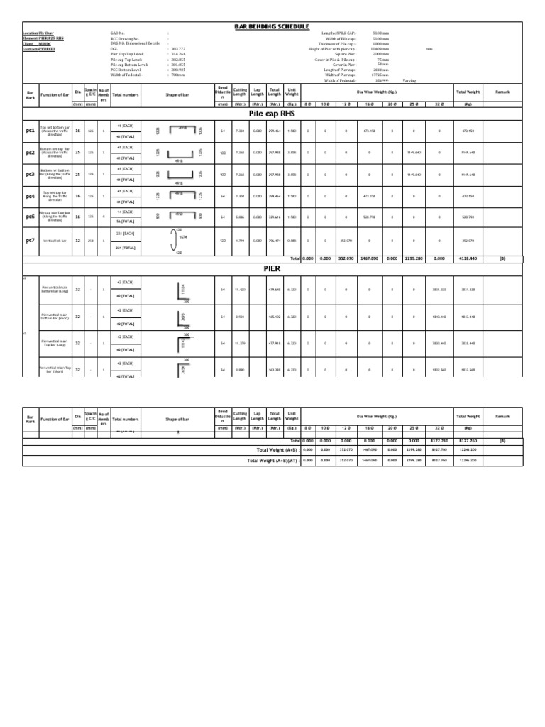 Pile Cap RHS: Bar Bending Schedule | PDF
