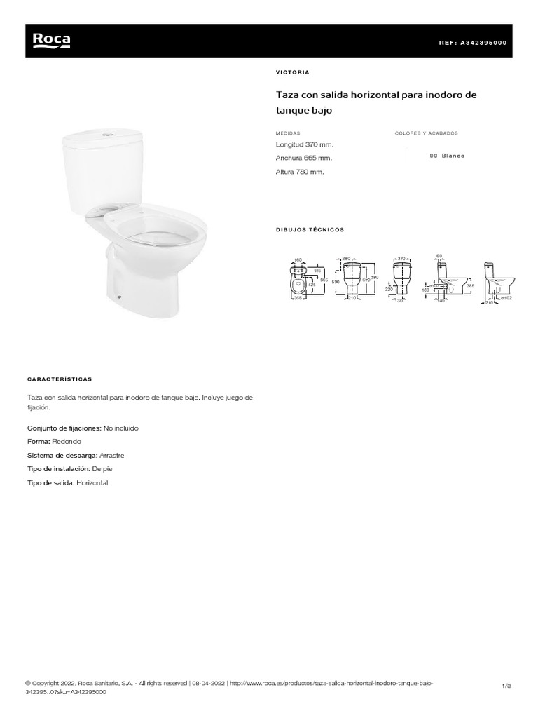 Inodoro Roca Nora Salida Horizontal 10442691 Techsheetsup | PDF