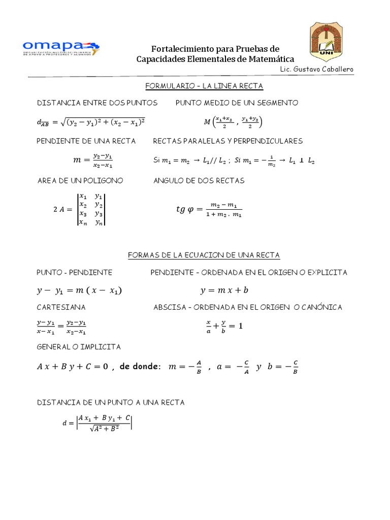 Formulario-Línea recta.pdf | PDF