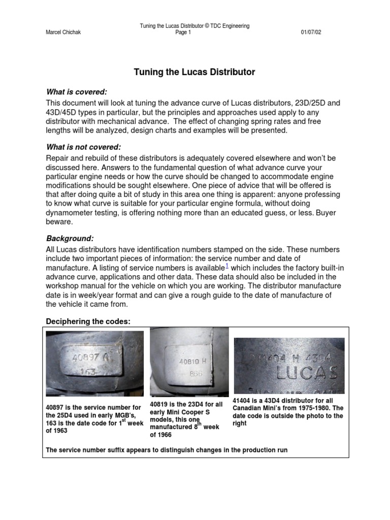 Tuning The Lucas Distributor PDF | PDF | Distributor | Engines