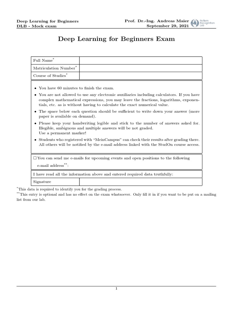 Deep Learning Mock Exam Questions | PDF | Computers